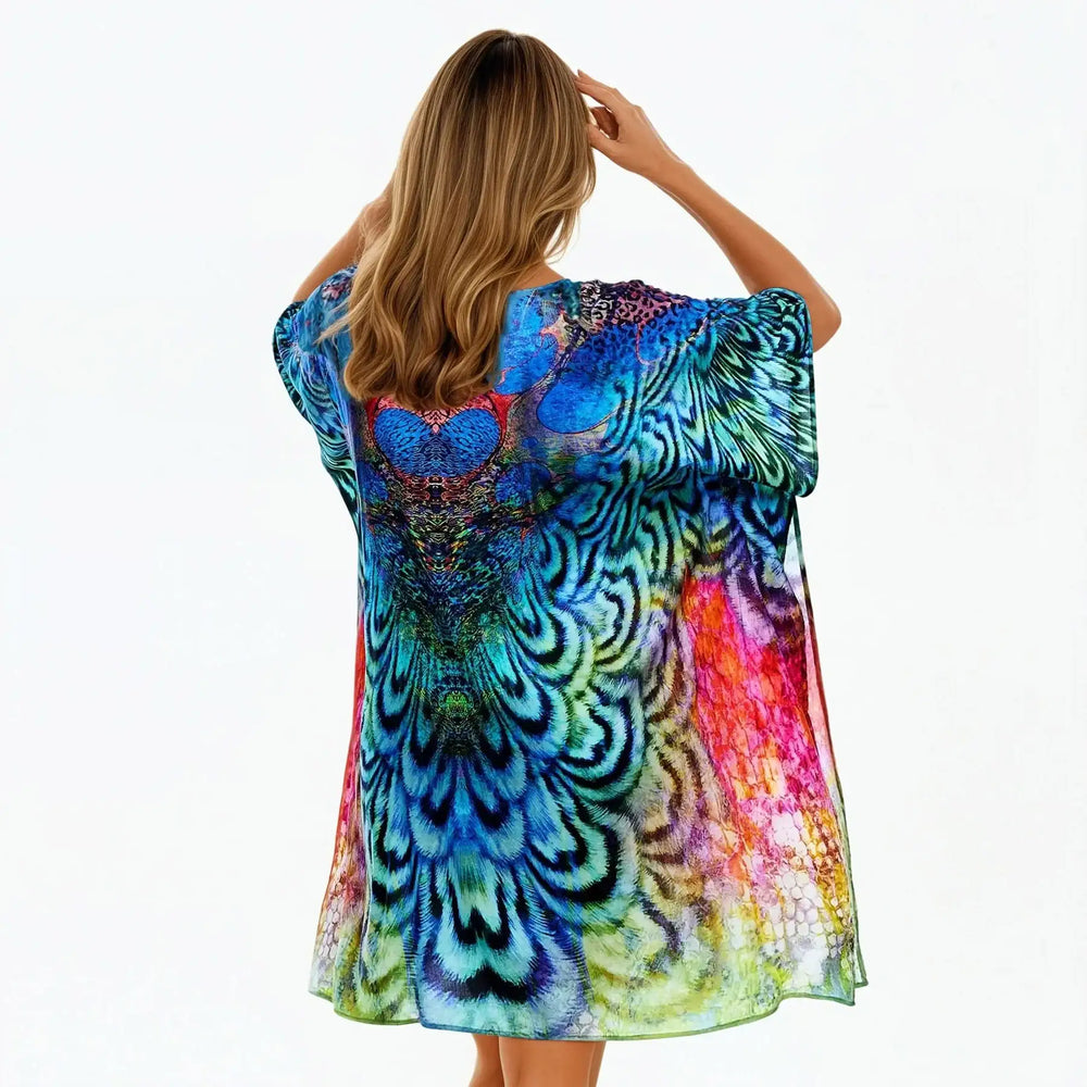 Women’s Loose V-Neck Casual Short Mini Kaftan Dress/Top | Kimono or ...